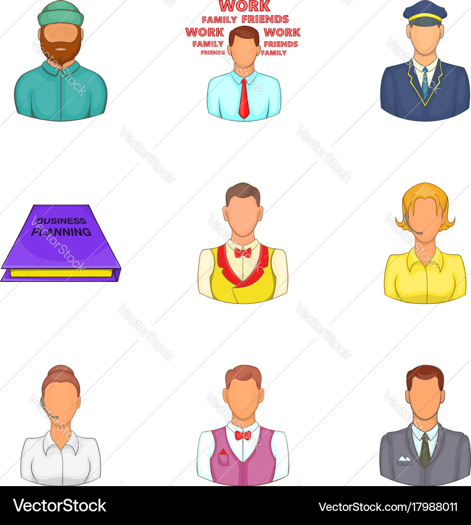 Hard worker icons set cartoon style Royalty Free Vector