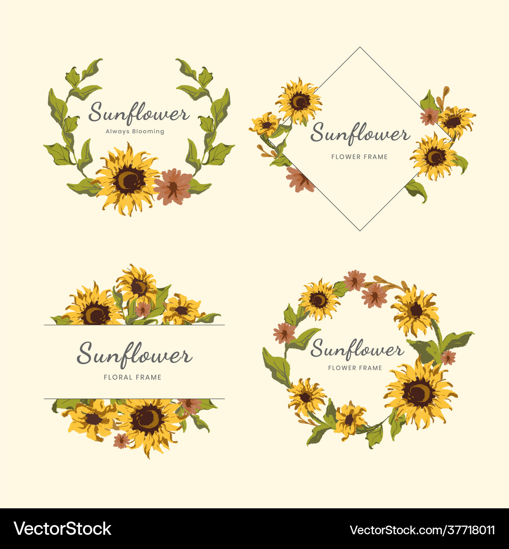 Sunflower wreath and badge set Royalty Free Vector Image