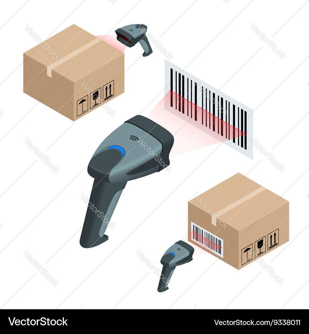 The manual scanner of bar codes Flat 3d Royalty Free Vector