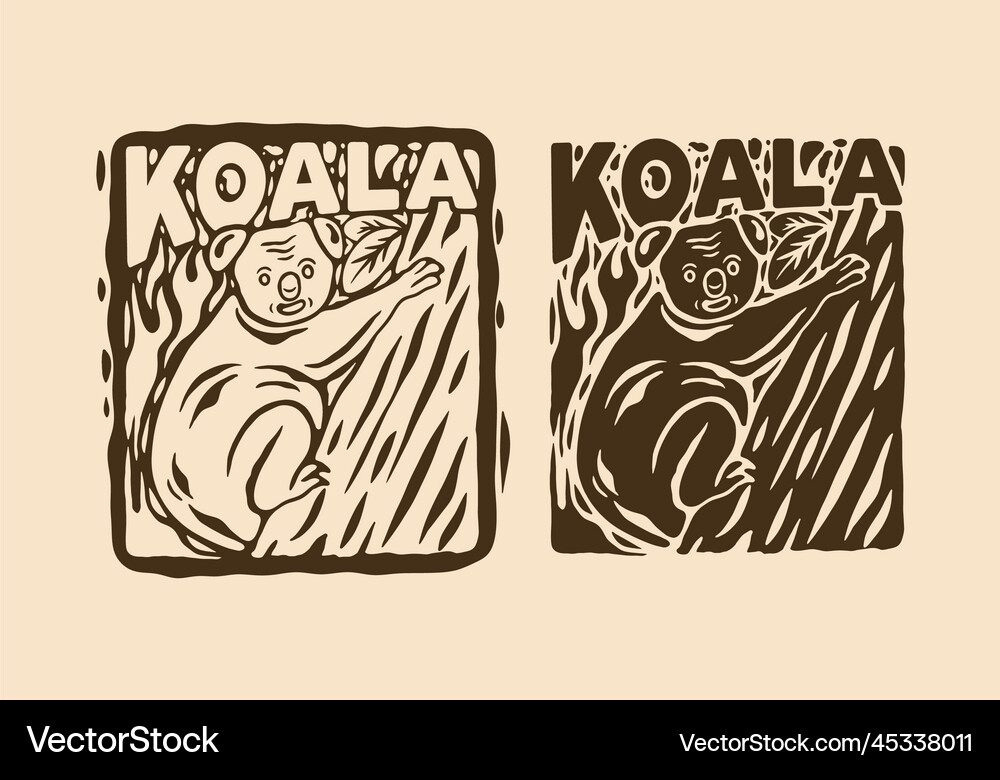Vintage drawing of a koala climbing tree Vector Image