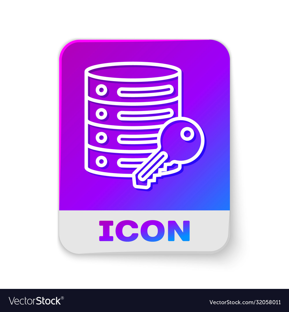 White Line Server Security With Key Icon Isolated Vector Image