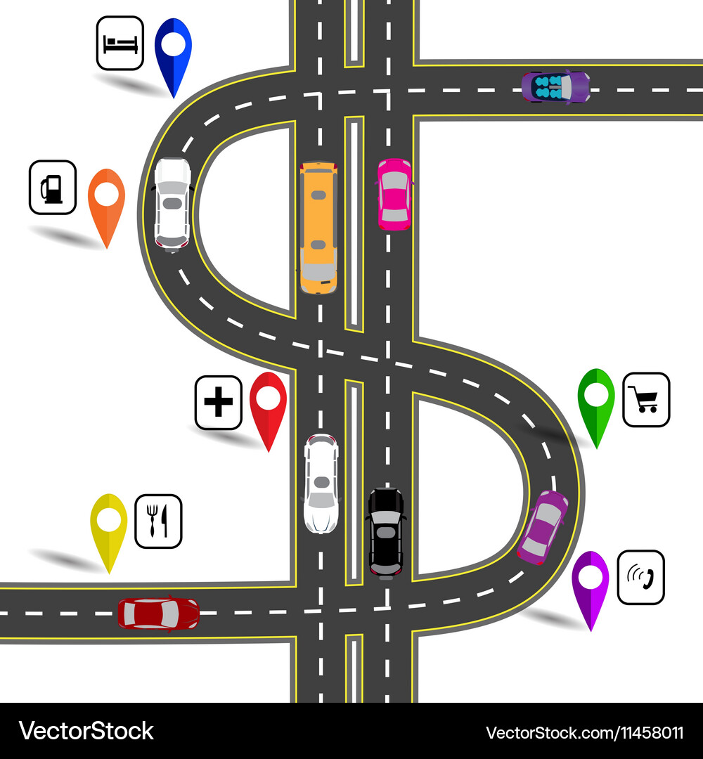 Winding road with signs The path specifies the Vector Image