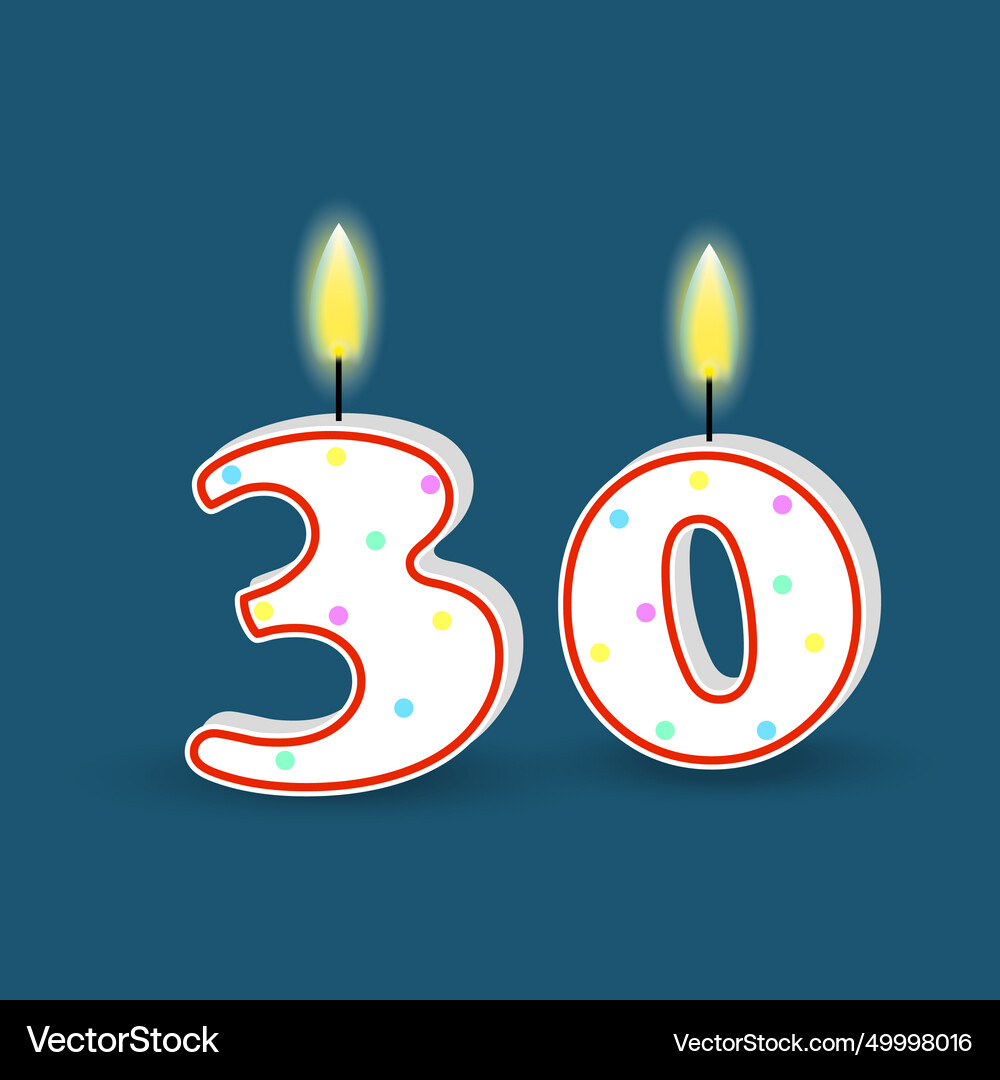 Birthday number thirty candle with fire 3d Vector Image