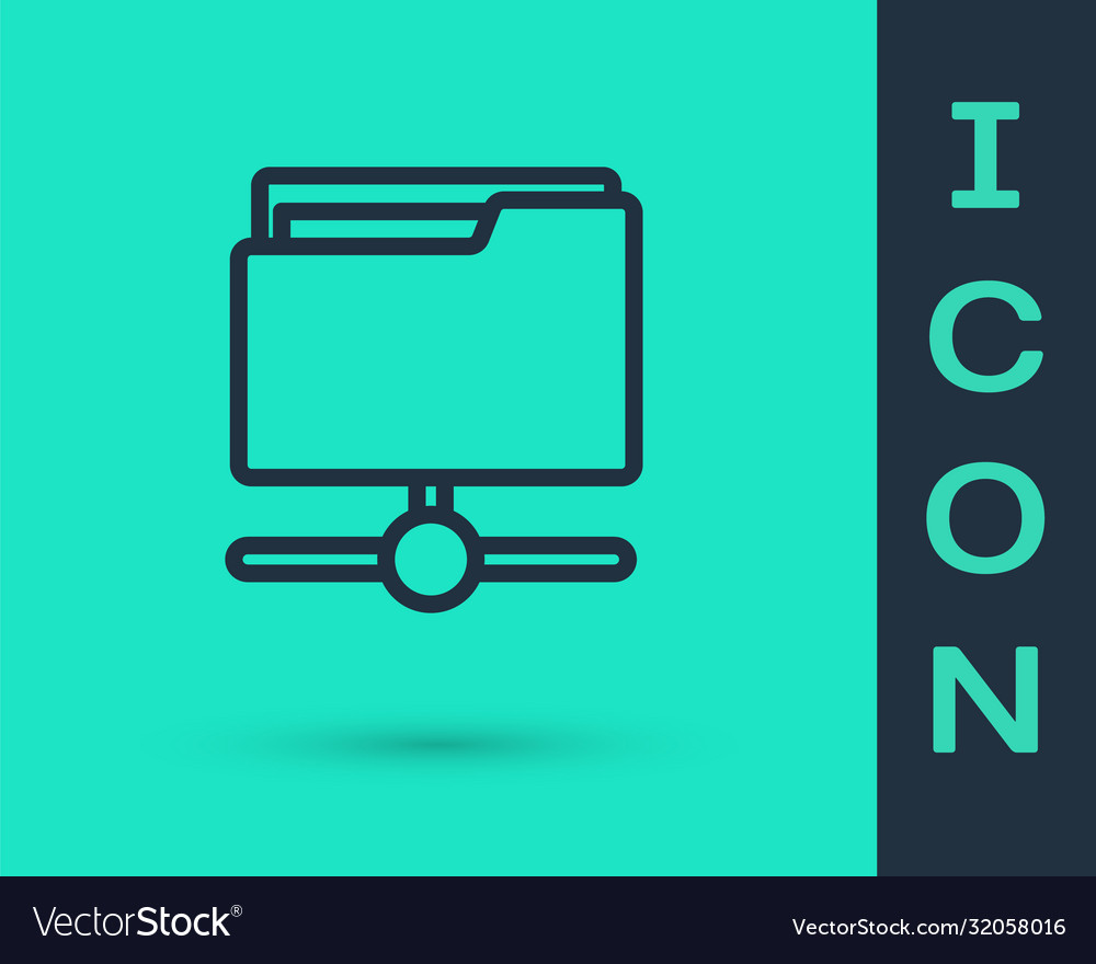 Black line ftp folder icon isolated on green Vector Image
