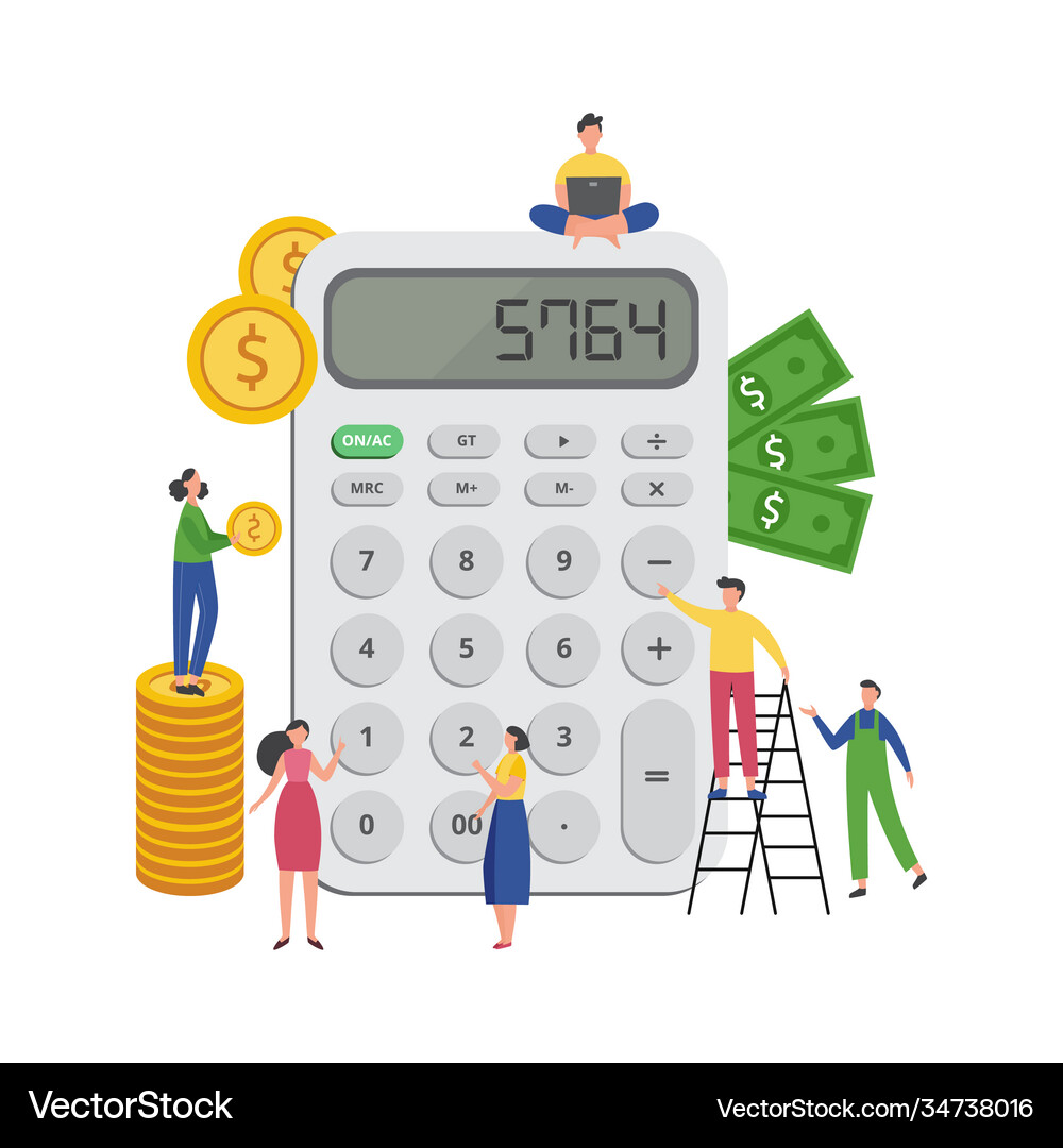 Business people around huge calculator flat Vector Image
