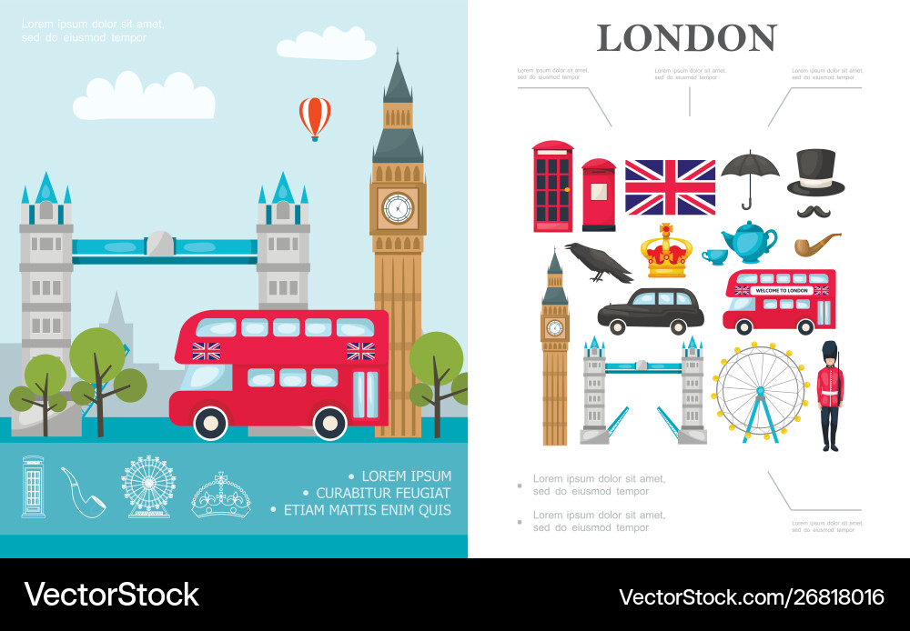 Flat travel to london concept Royalty Free Vector Image