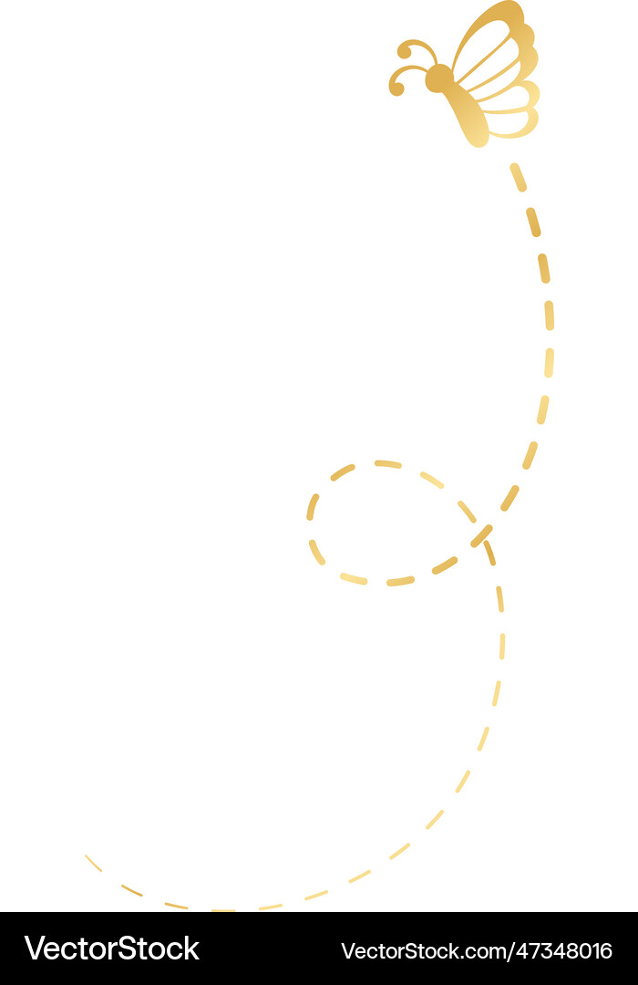Golden butterfly with dotted line flight route Vector Image