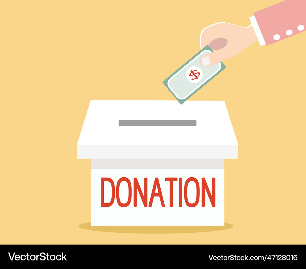 Hand donating money in white box for sharing conce