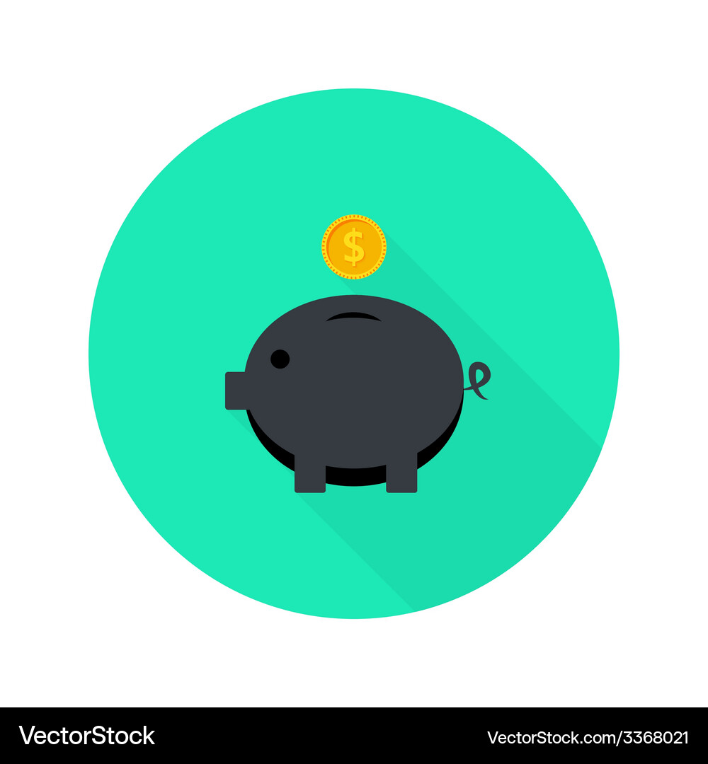 Black money pig with dollar coin flat icon Vector Image