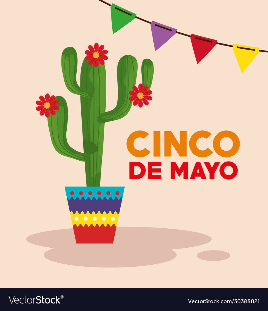 Cinco de mayo poster with cactus and decoration Vector Image