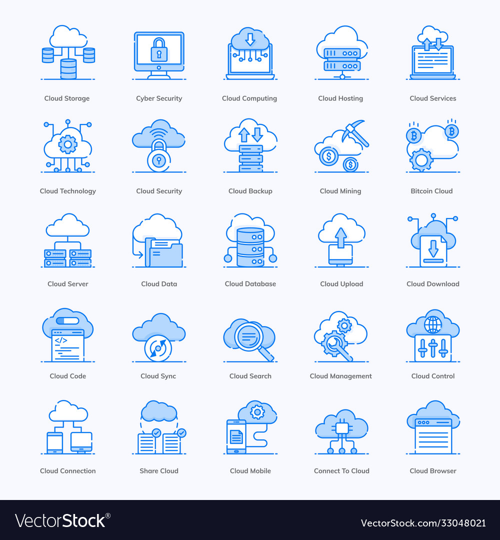 Cloud computing flat icons pack Royalty Free Vector Image
