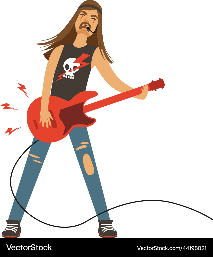 Electric guitar player rock star singer character Vector Image