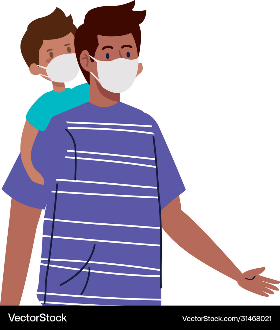 Father and son wearing protective medical mask Vector Image