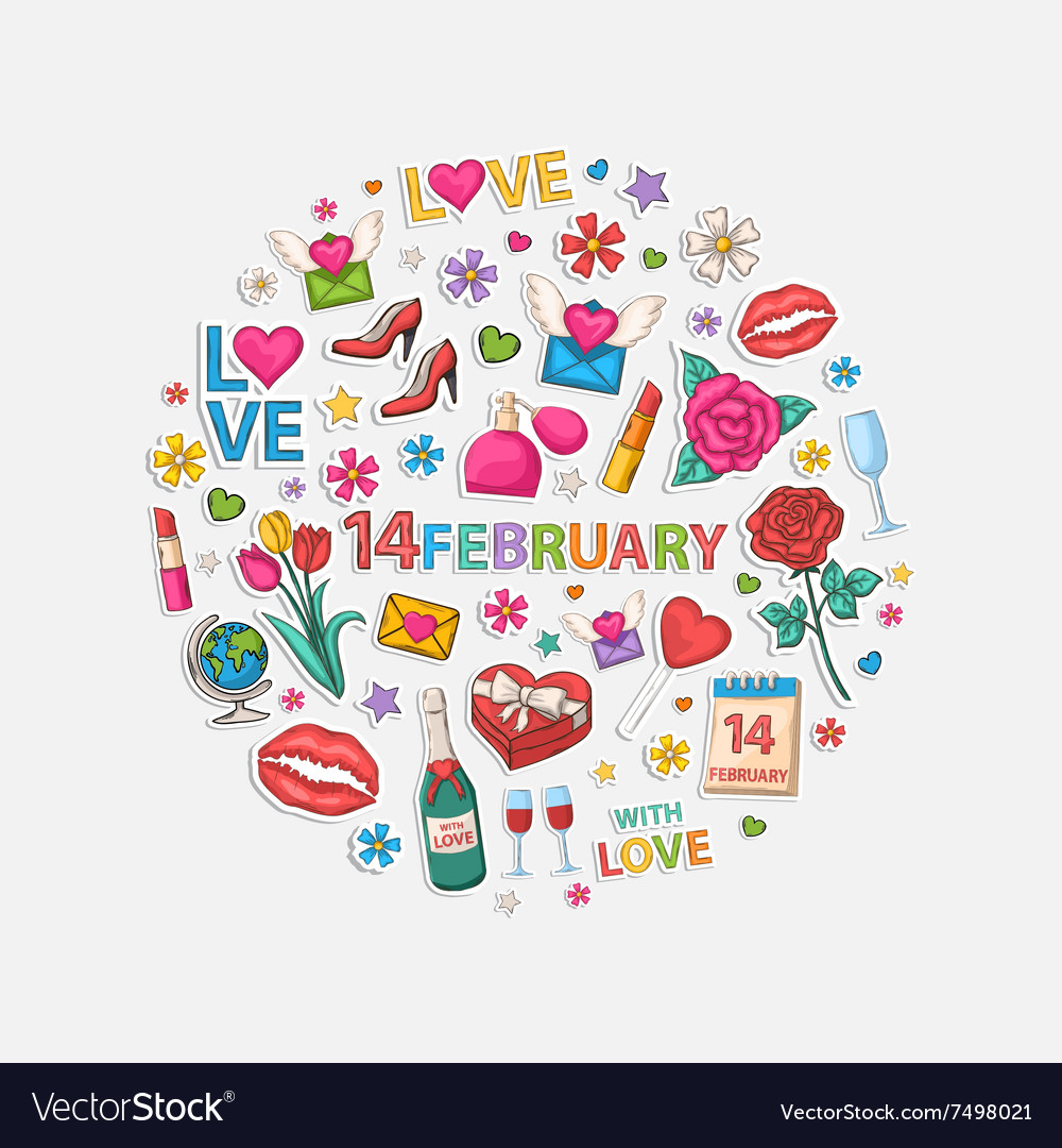 February set in circle Royalty Free Vector Image