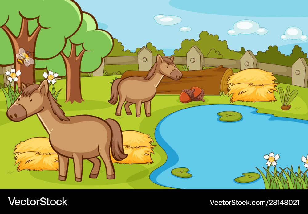 Scene with horses in farm animals Royalty Free Vector Image