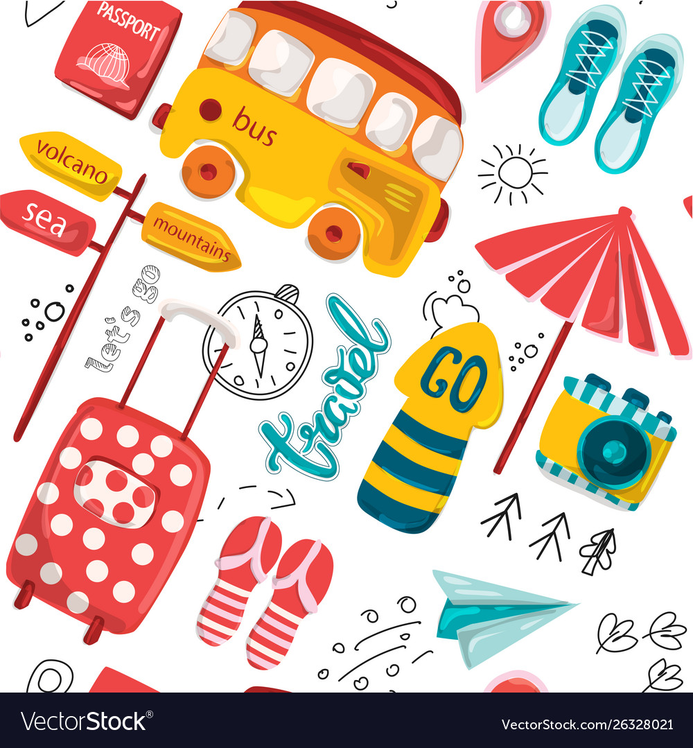 Seamless pattern travel items Royalty Free Vector Image