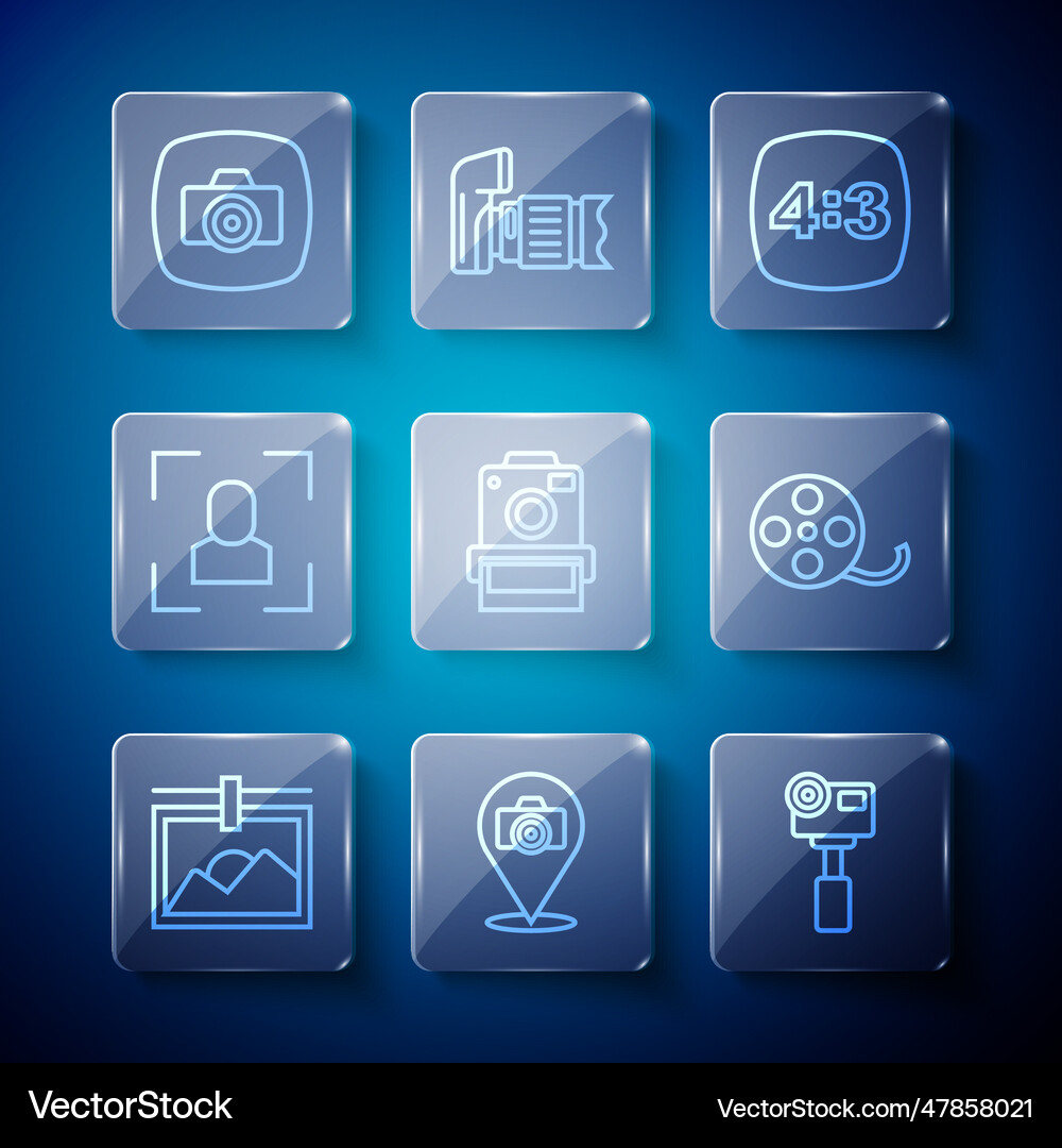 Set line photo frame camera action extreme 4 Vector Image