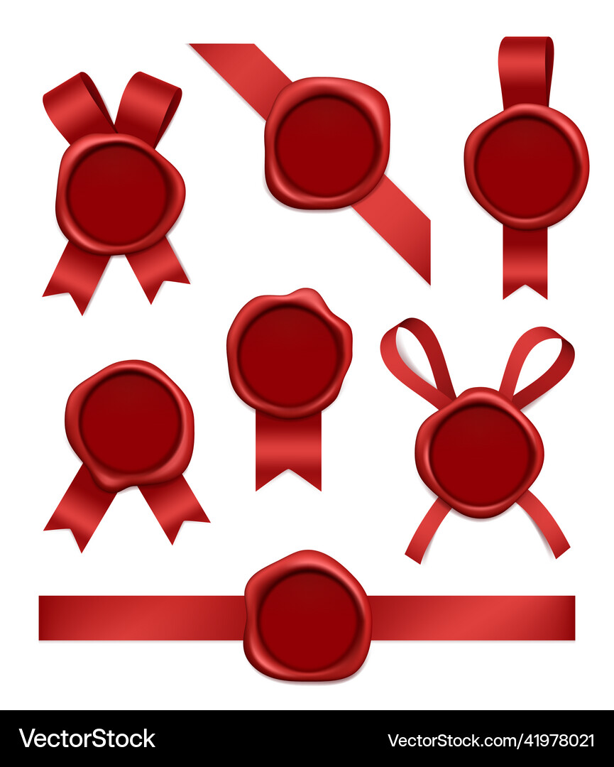 Wax stamp and ribbons sealed red rubber postal Vector Image