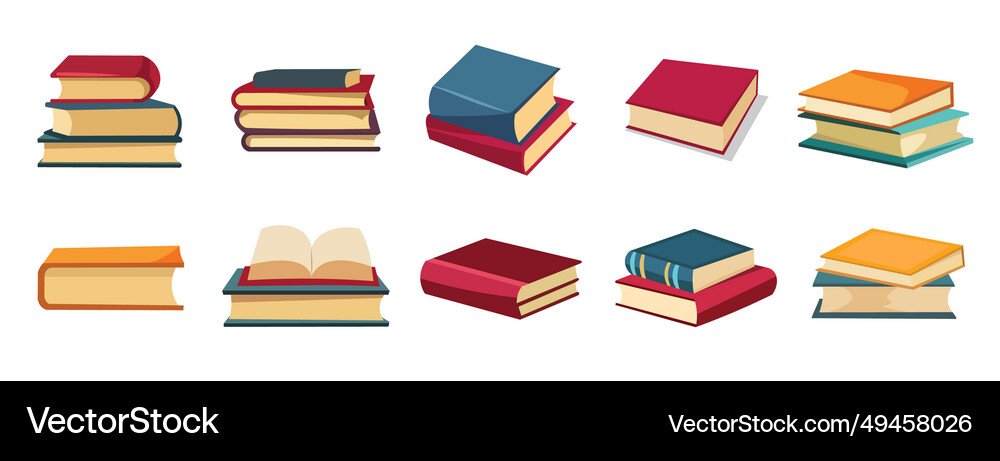 Colorful book stack collection cute cartoon books Vector Image