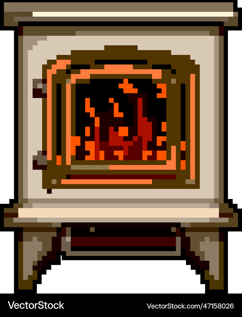 Furniture fireplace game pixel art Royalty Free Vector Image