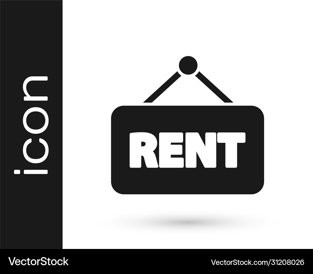 Grey hanging sign with text rent icon isolated Vector Image