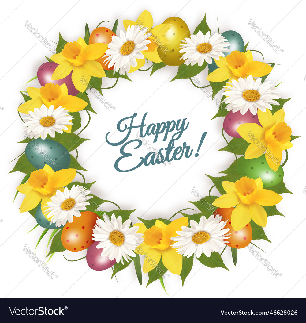Happy easter background with grass spring flowers Vector Image