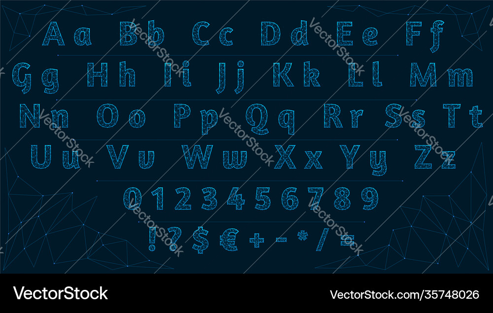Low poly font polygonal letters numbers and signs Vector Image