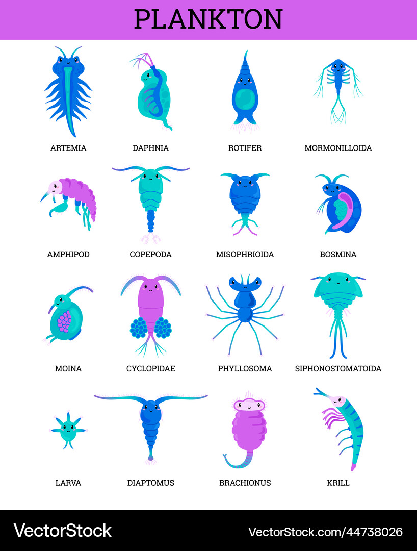 Plankton sea microorganisms icons cartoon Vector Image