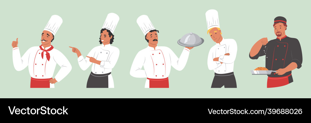 Restaurant chef cartoon character set showing Vector Image