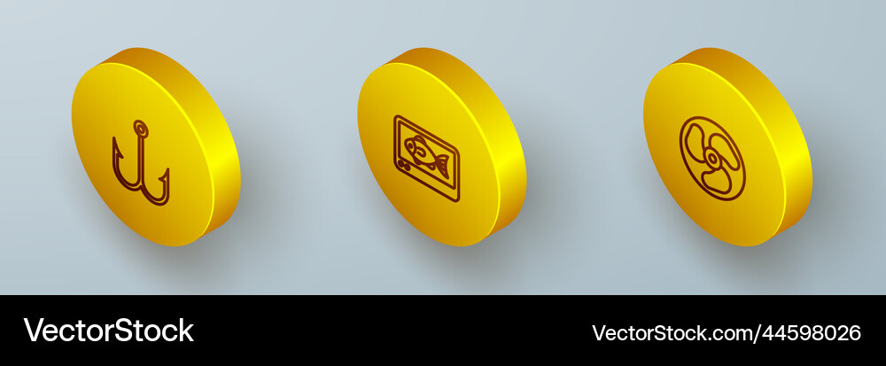 Set isometric line fishing hook finder echo Vector Image