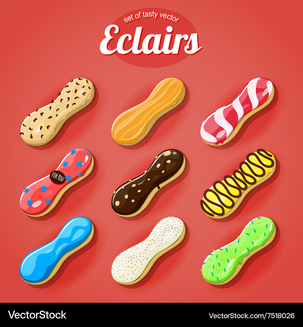 Set of the delicious eclairs Royalty Free Vector Image