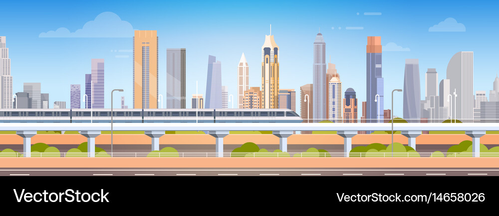 Subway over city skyscraper view cityscape Vector Image
