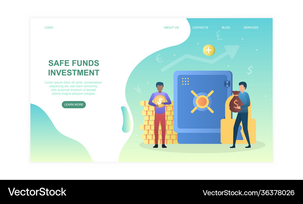 Two male characters are working in safe funds Vector Image