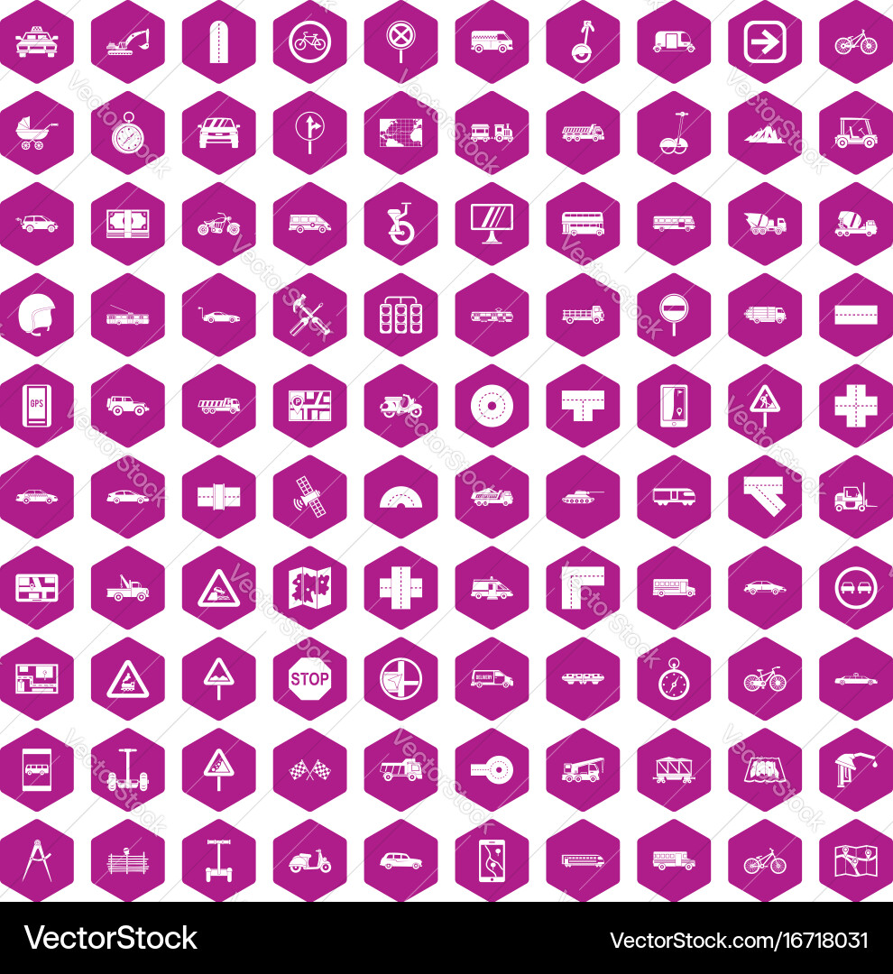 100 location icons hexagon violet Royalty Free Vector Image