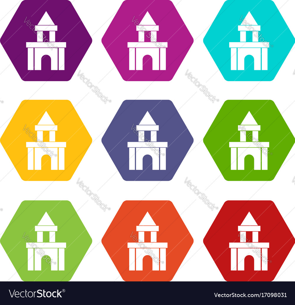 Blocks toy icon set color hexahedron Royalty Free Vector