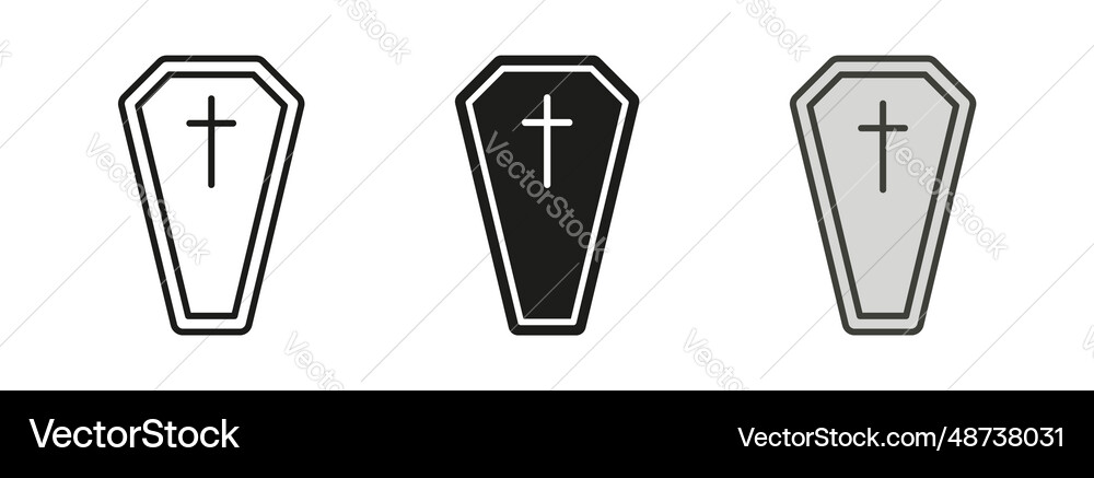 Coffin casket line and silhouette icon set Vector Image