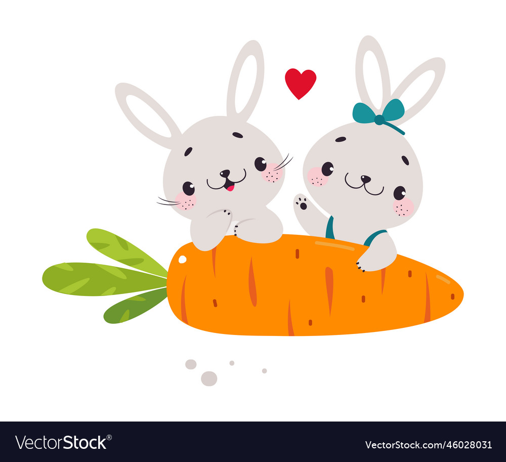 Cute bunny character with huge ripe carrot crop Vector Image