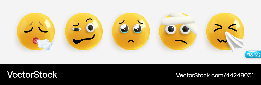 Emotion realistic 3d render set icon smile emoji Vector Image