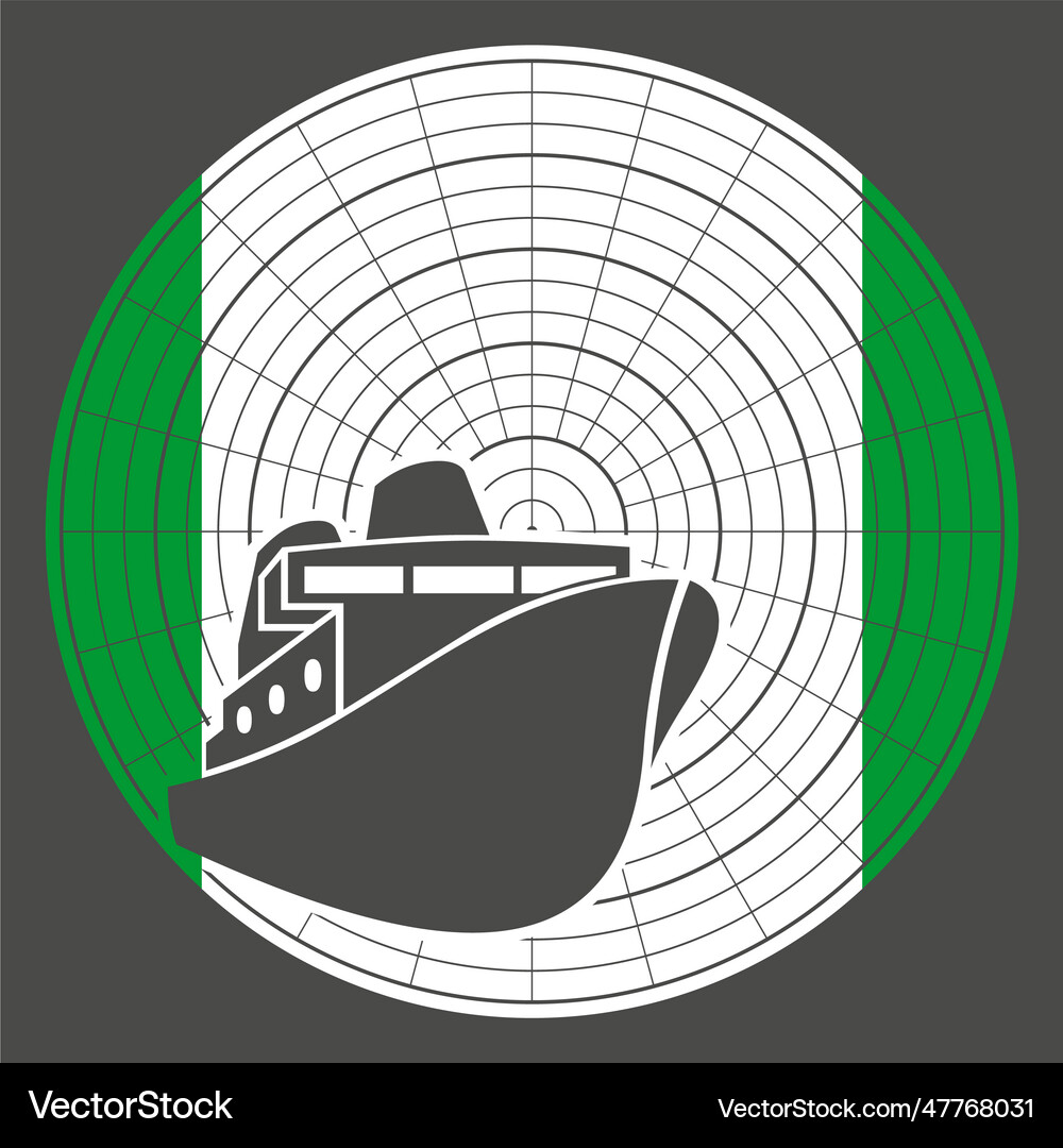 Ferry boat icon on radar display and flag Vector Image