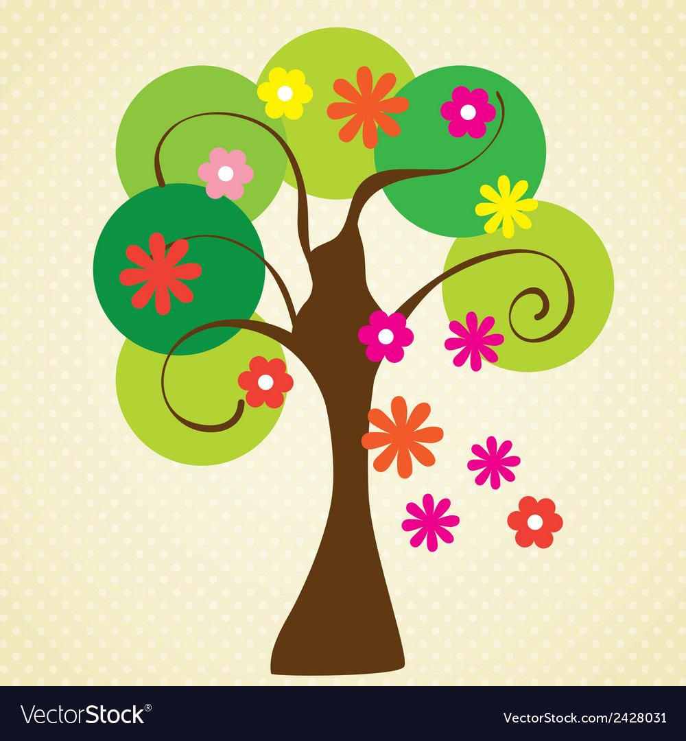 Flowering tree in spring on vintage background Vector Image