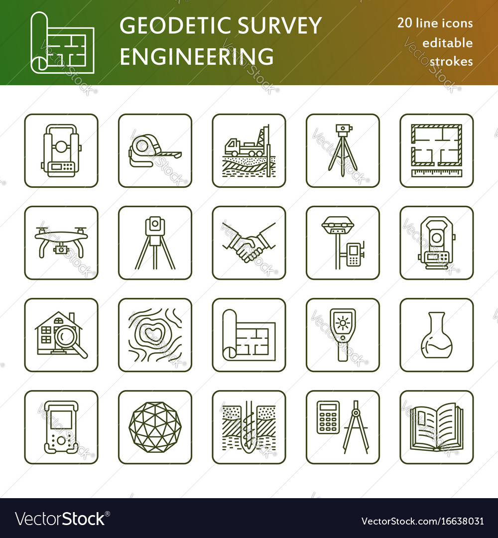 Geodetic survey engineering flat line icons Vector Image Geodetic survey engineering flat line icons Vector Image