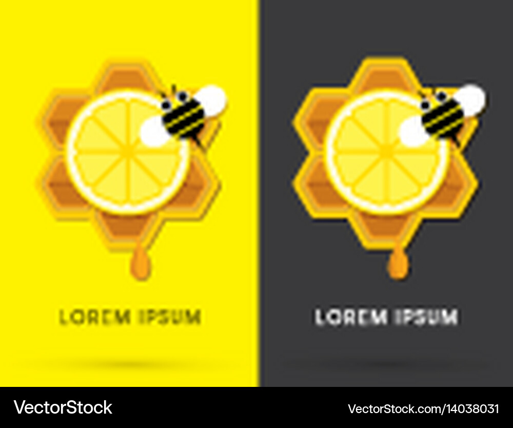 Honey and lemon with bee on honeycomb Royalty Free Vector
