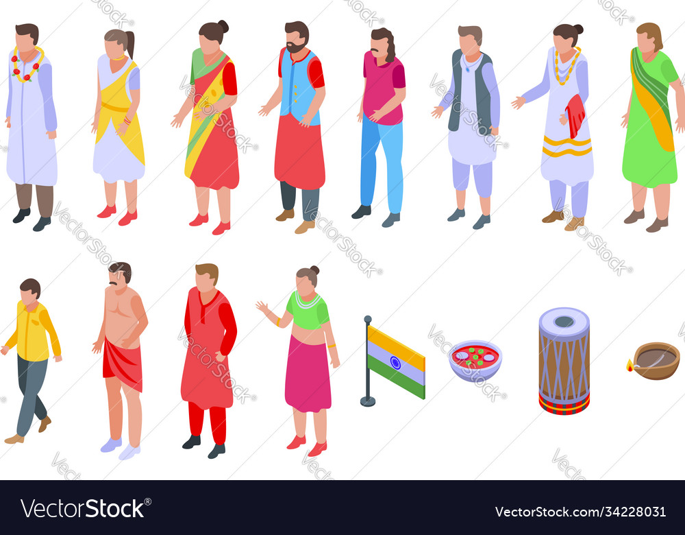 Indians icons set isometric style Royalty Free Vector Image Indians icons set isometric style Royalty Free Vector Image