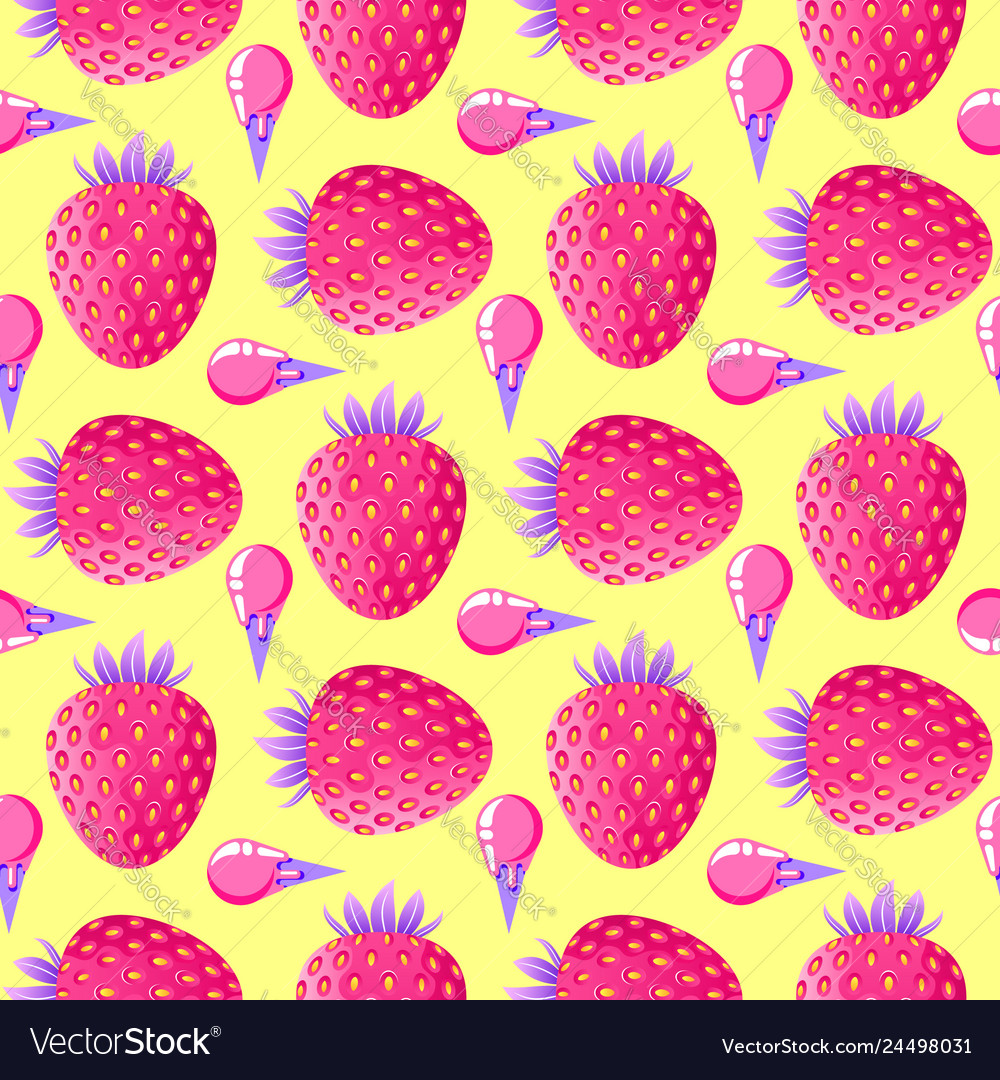 Pattern with strawberries and ice cream Royalty Free Vector