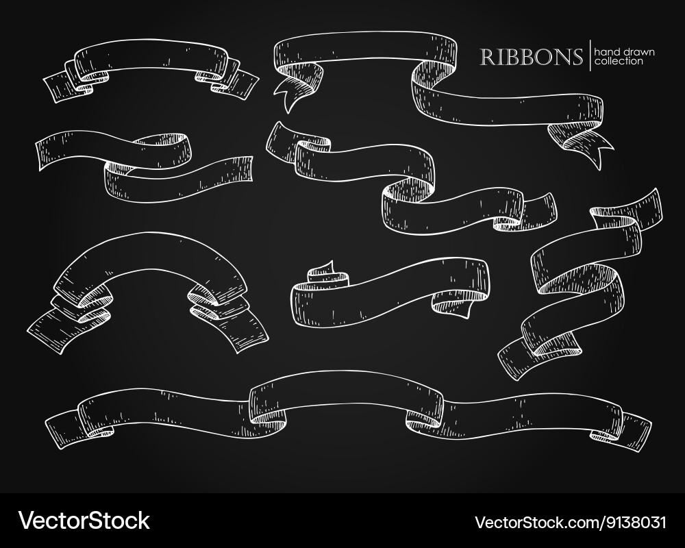 Set of hand drawn scrolled ribbons Royalty Free Vector Image