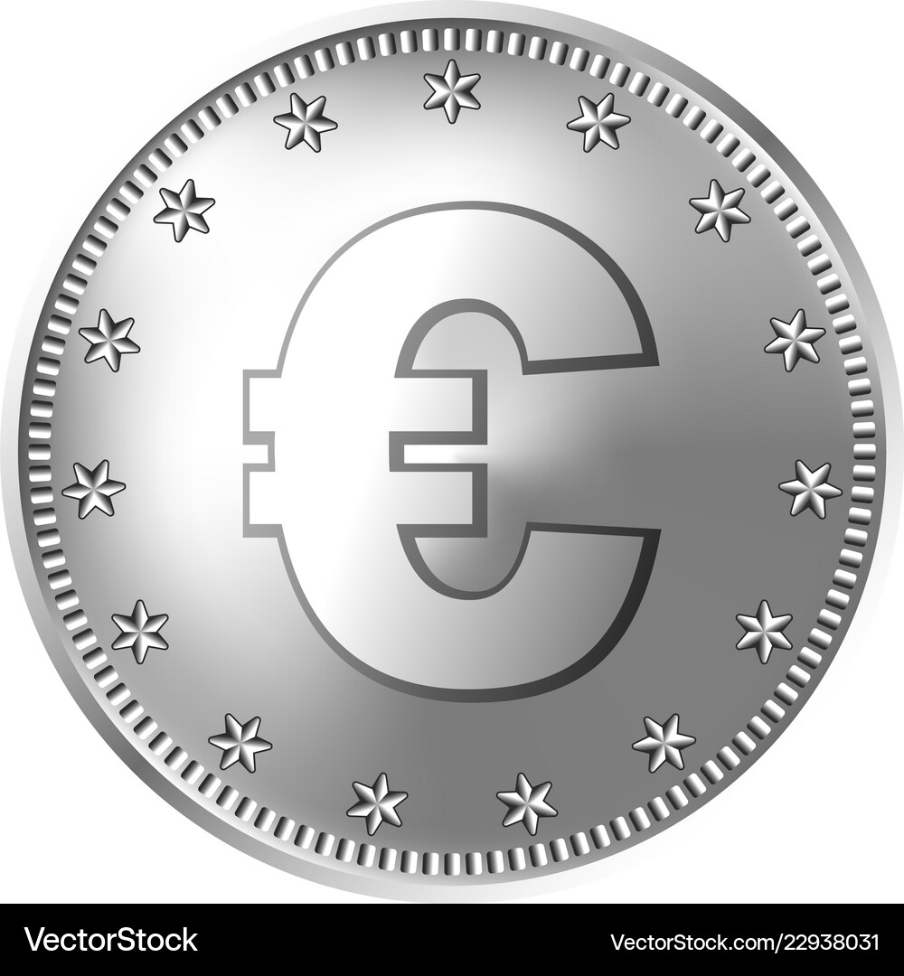Silver euro coin money Royalty Free Vector Image