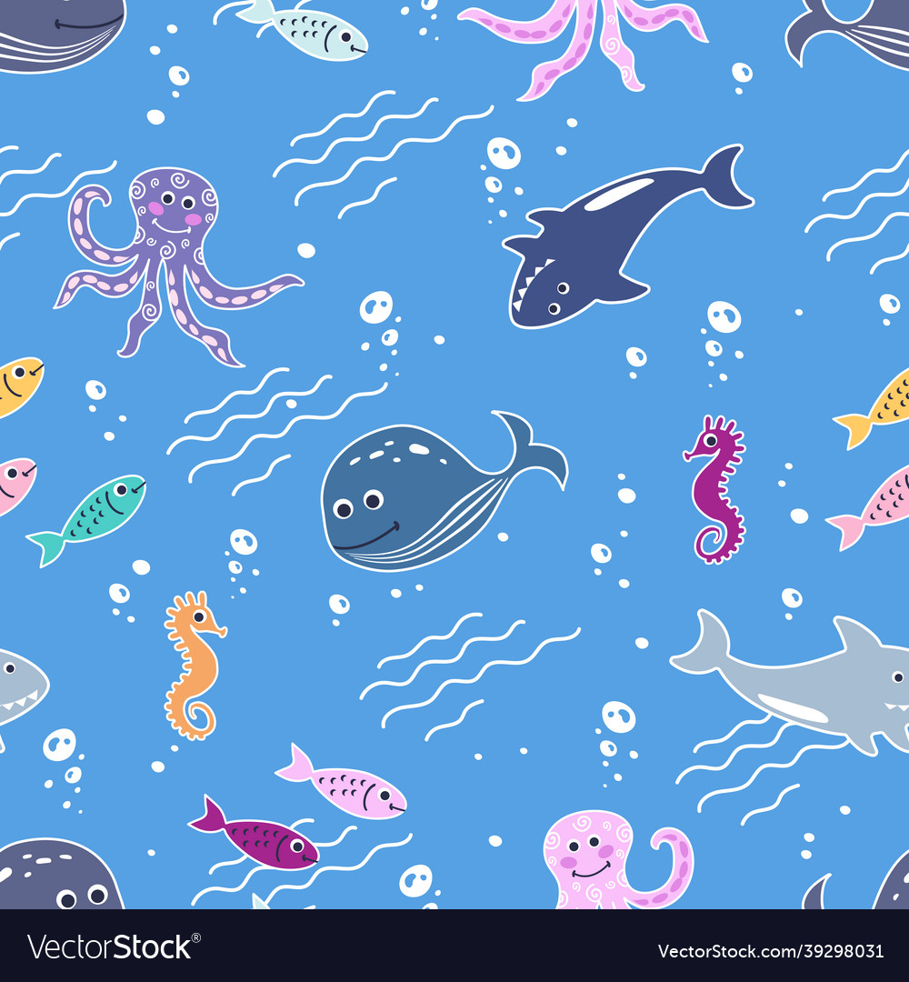 Whales sharks octopuses and seahorses Royalty Free Vector
