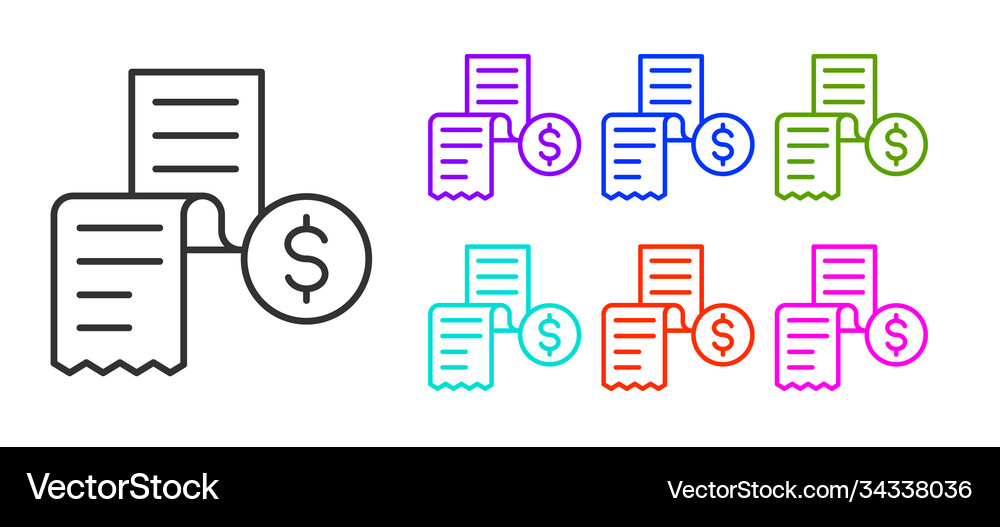 Black line paper or financial check icon isolated Vector Image