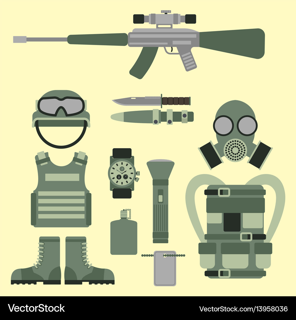 Military weapon guns symbols armor set forces Vector Image