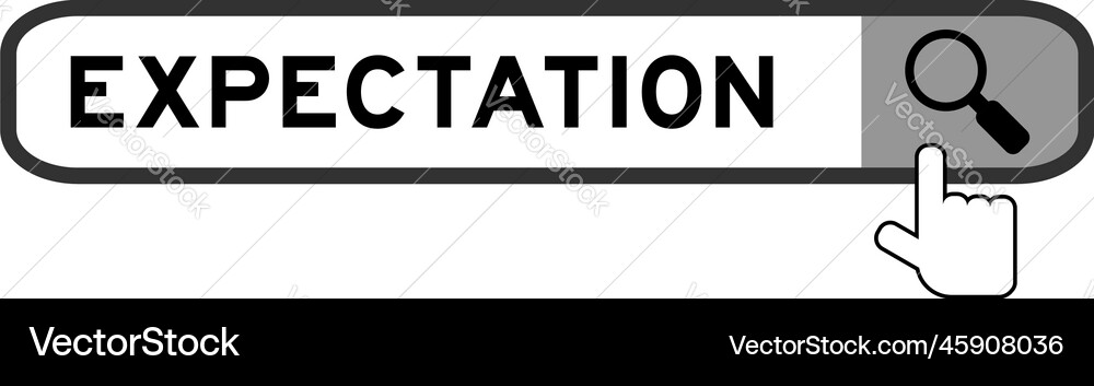 Search banner in word expectation with hand over Vector Image